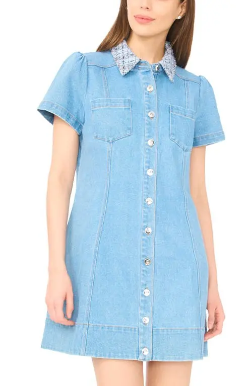 CECE DUPRAZ Denim Shirtdress With Tweed Collar