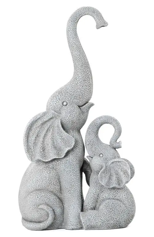 GLITZHOME 18.25"h Resin Mother And Baby Elephant Statue - Grey