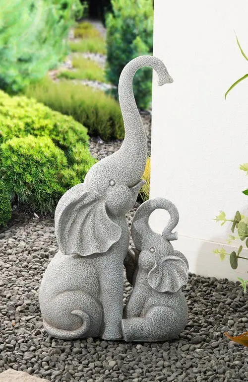 GLITZHOME 18.25"h Resin Mother And Baby Elephant Statue