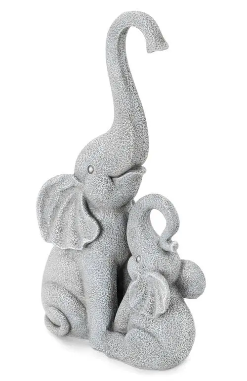 GLITZHOME 18.25"h Resin Mother And Baby Elephant Statue