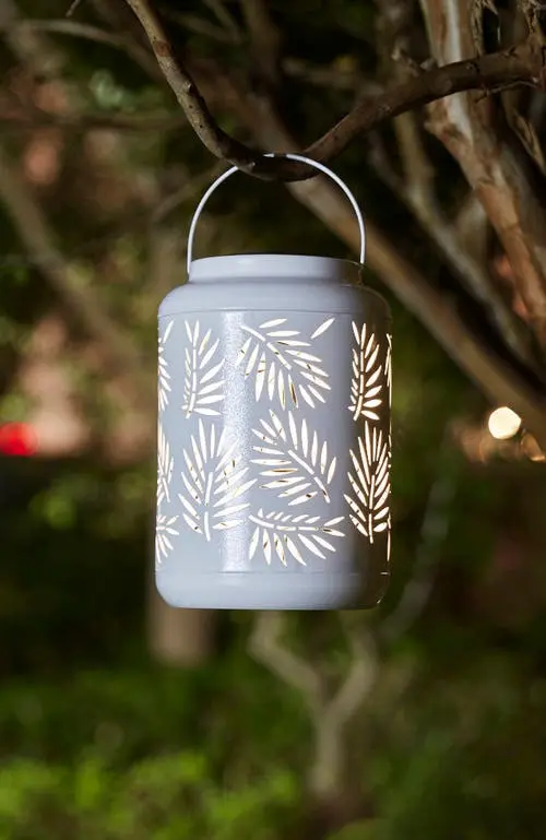 GLITZHOME Metal Cutout Leaf Solar Powered Outdoor Hanging Lantern With Led Light