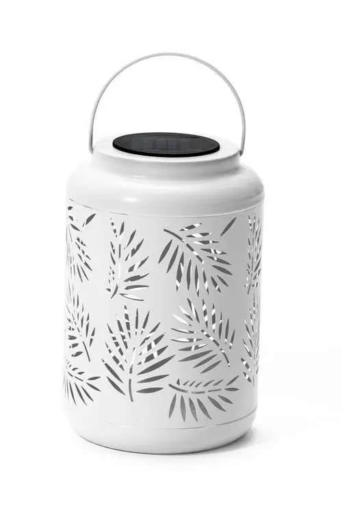 GLITZHOME Metal Cutout Leaf Solar Powered Outdoor Hanging Lantern With Led Light