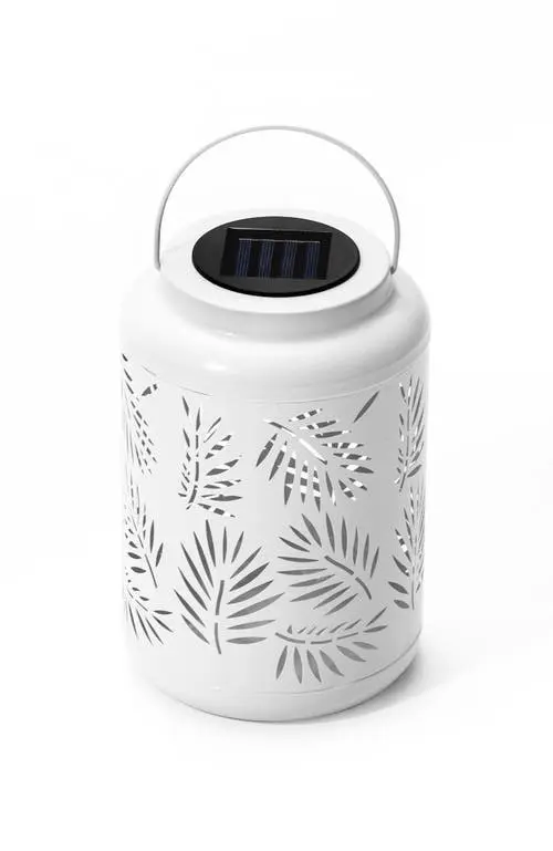 GLITZHOME Metal Cutout Leaf Solar Powered Outdoor Hanging Lantern With Led Light