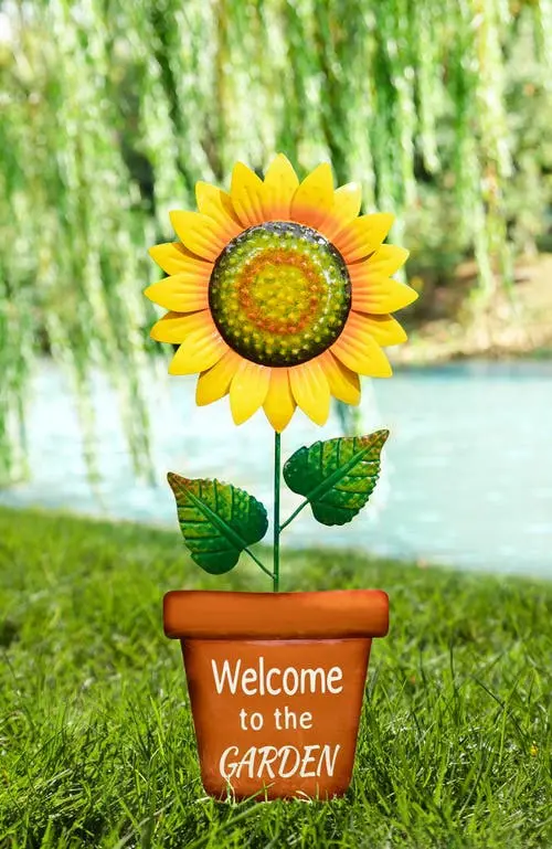 GLITZHOME 36"h Metal Sunflower Yardstake