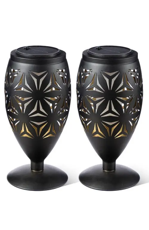 GLITZHOME Set Of 2 Metal Cutout Geometric Pattern Solar Powered Outdoor Lantern With Led Light