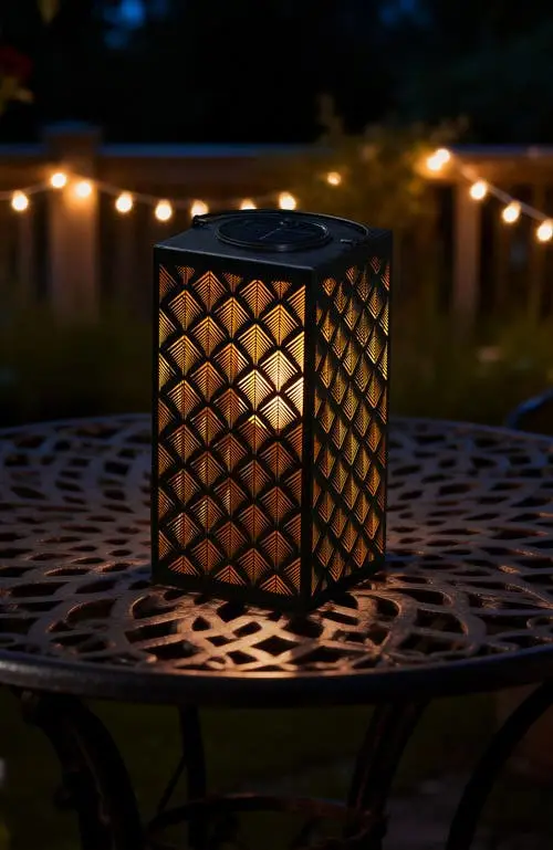 GLITZHOME Square Textured Glass Pattern Solar Powered Hanging Lantern With Led Light