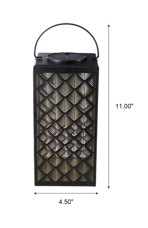 GLITZHOME Square Textured Glass Pattern Solar Powered Hanging Lantern With Led Light