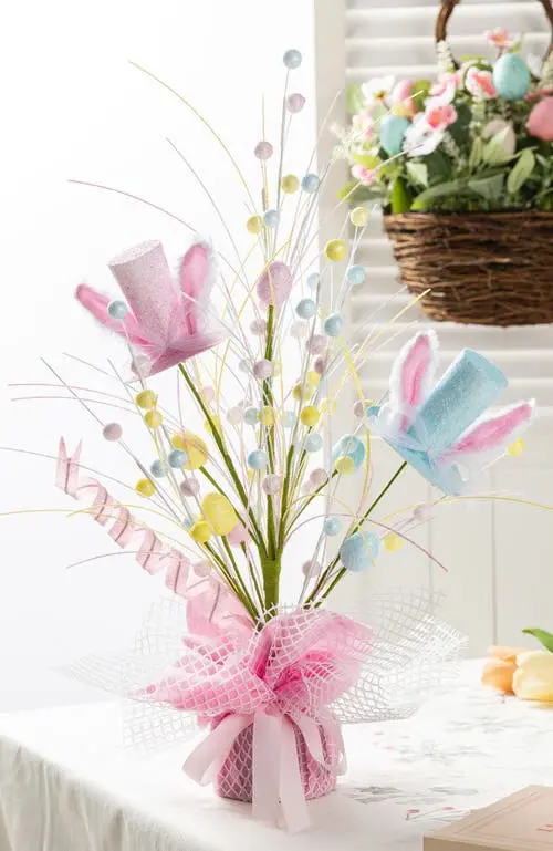 GLITZHOME 21"h Easter Glitter Egg & Top Hat Table Tree