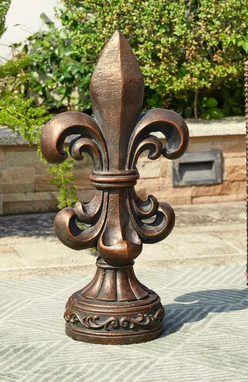 GLITZHOME 27.25"h Mgo Standing Fleur De Lis French Holiness Garden Statue