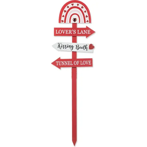 GLITZHOME 41.75"h Valentine's Wooden Rainbow Word Sign Yard Stake - Red