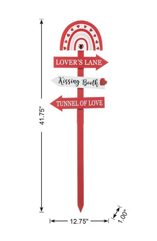 GLITZHOME 41.75"h Valentine's Wooden Rainbow Word Sign Yard Stake