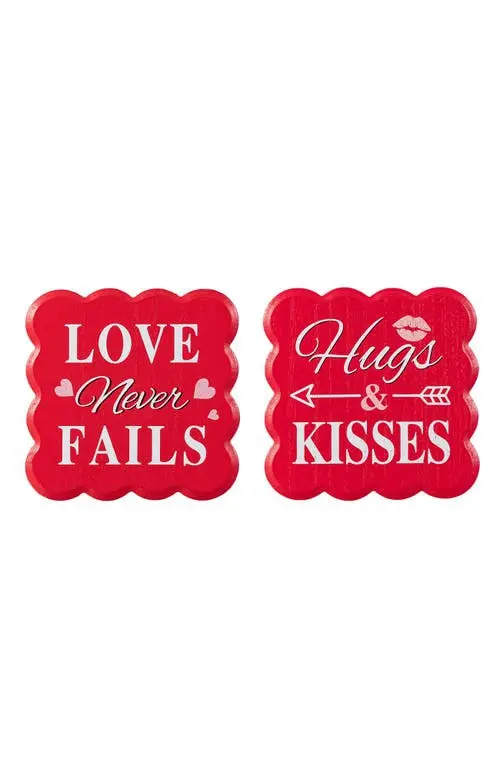 GLITZHOME 6"h Set Of 2 Valentine's Wooden Table Decor - Red