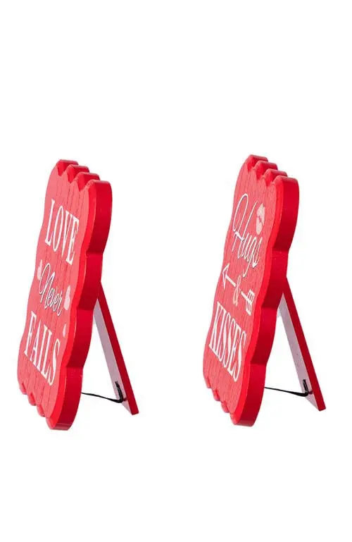 GLITZHOME 6"h Set Of 2 Valentine's Wooden Table Decor