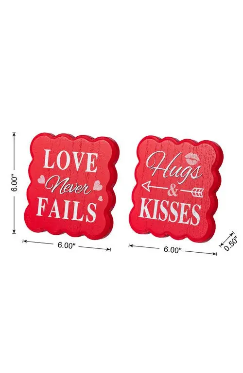 GLITZHOME 6"h Set Of 2 Valentine's Wooden Table Decor