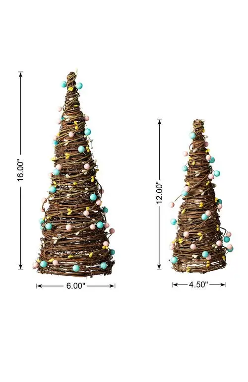 GLITZHOME Set Of 2 Easter Rattan And Berries Table Tree