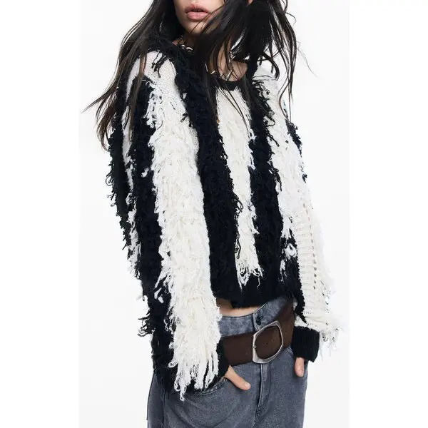 Desigual Striped Fringe Sweater