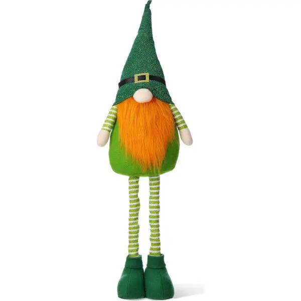 GLITZHOME Fabric St. Patrick's Gnome With Telescoped Legs - Green