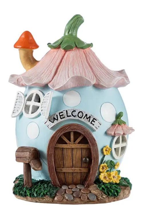 GLITZHOME 8"h Lighted Easter Resin Egg Shaped House Table Decor
