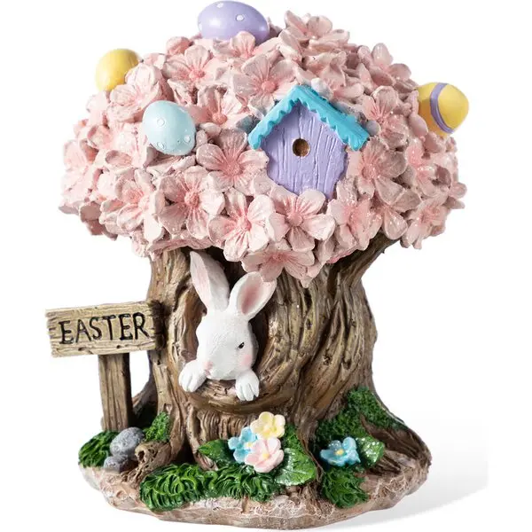 GLITZHOME Easter Resin Bunny & Blossoms Table Decor - Pink