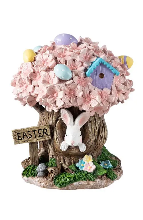 GLITZHOME Easter Resin Bunny & Blossoms Table Decor