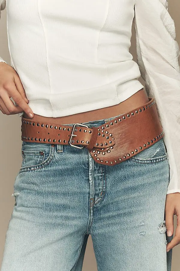 Z & L EUROPE Studded Leather Hip Belt