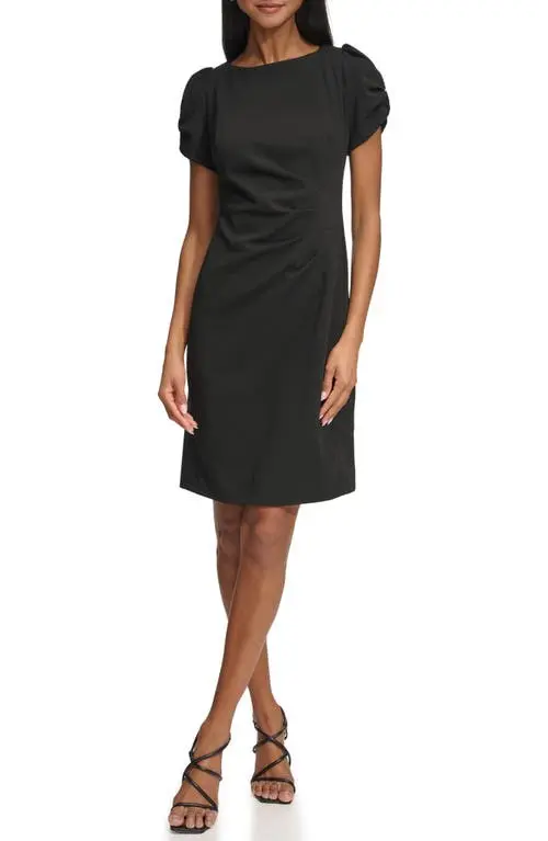 Karl Lagerfeld Paris Short Sleeve Crepe Sheath Dress - Black