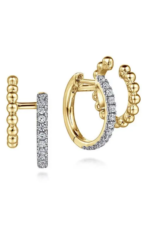 GABRIEL & CO. Diamond & Beaded Double Hoop Earrings - Gold