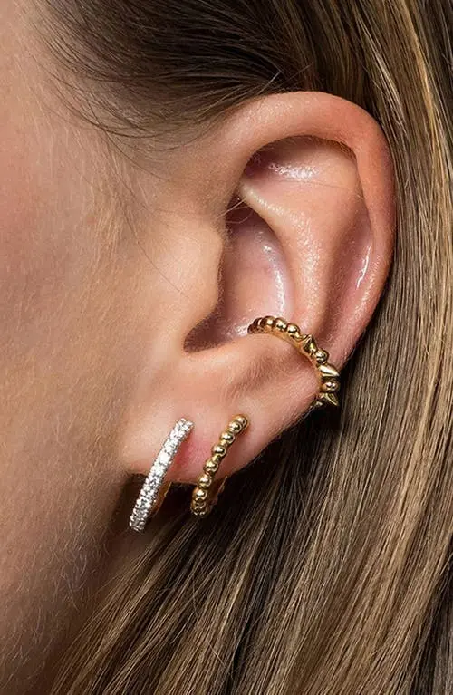 GABRIEL & CO. Diamond & Beaded Double Hoop Earrings