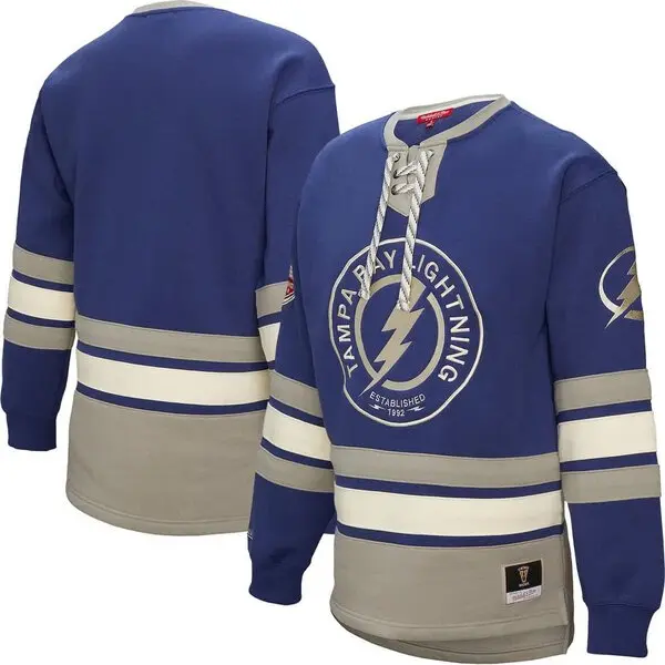 Mitchell & Ness Tampa Bay Lightning Heritage Lace-up Pullover Sweatshirt - Blue