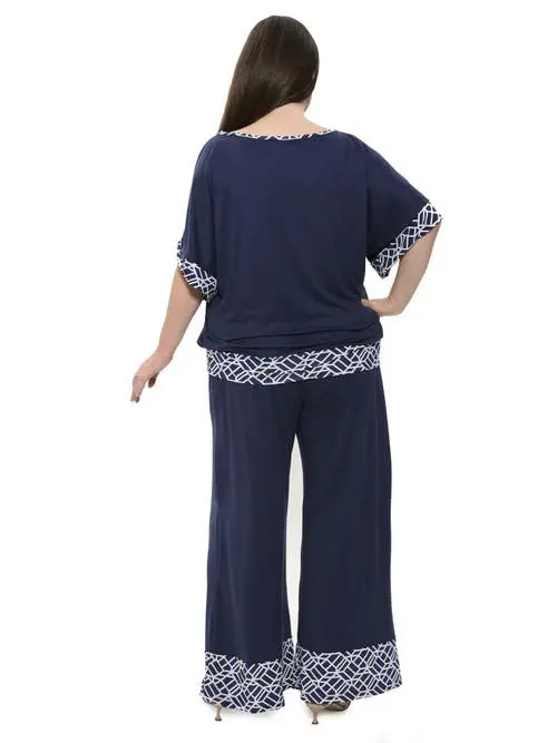 24SEVEN COMFORT APPAREL Boat Neck Dolman Sleeve Top And Wide Leg Pant Set