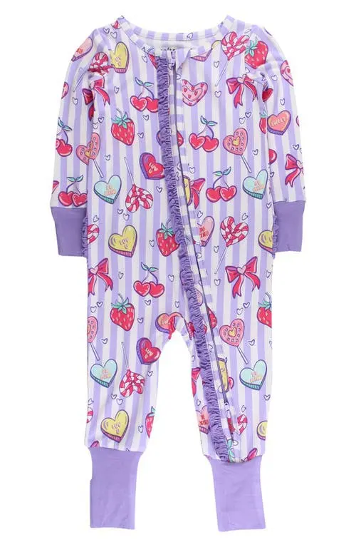 RUFFLEBUTTS Lolly Hearts Zip One-piece Pajamas - Purple
