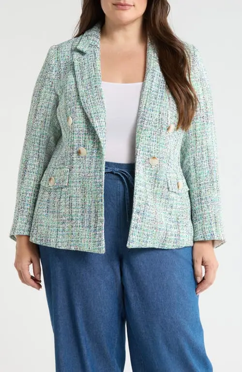 Jones New York Faux Double Breasted Tweed Jacket - Kelly Multi