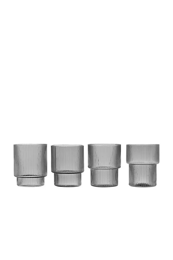 FERM LIVING Ripple Glasses Set Of 4 - Smoked Grey