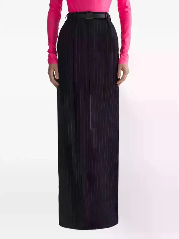 MUGLER Pinstripe Slit Maxi Skirt - Black
