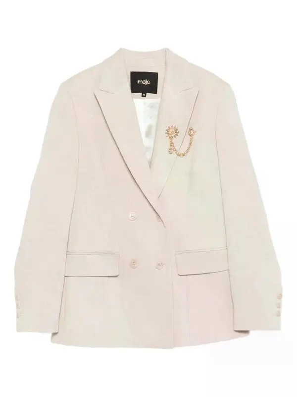 Maje Brooch-detail Blazer - Neutrals