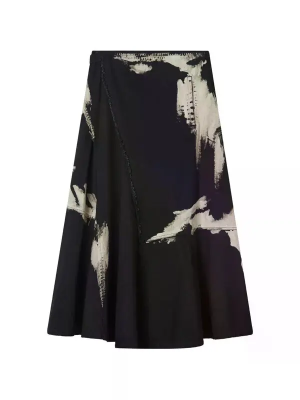 Y’s Patterned A-line Skirt With Raw-edge Detail