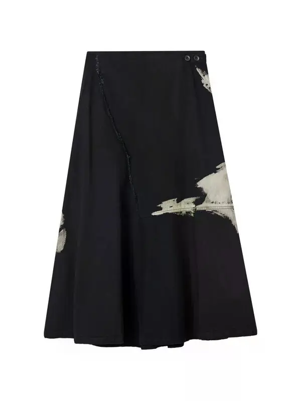 Y’s Patterned A-line Skirt With Raw-edge Detail