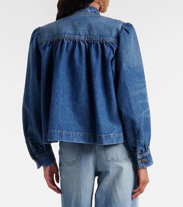 Chloé Gathered Embellished Denim Jacket - Blue
