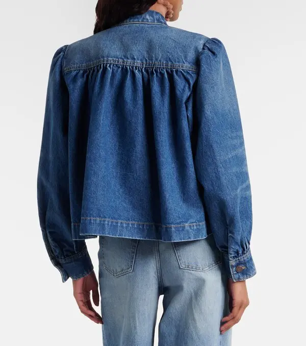 Chloé Gathered Embellished Denim Jacket - Blue