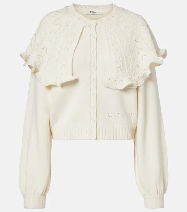 Chloé Ruffled Wool And Cashmere Cardigan - Beige