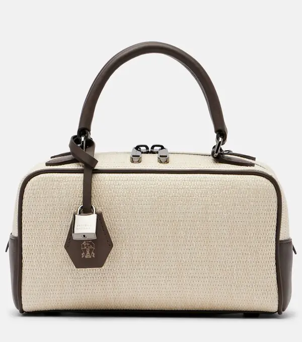 Brunello Cucinelli Leather-trimmed Top-handle Bag - Beige