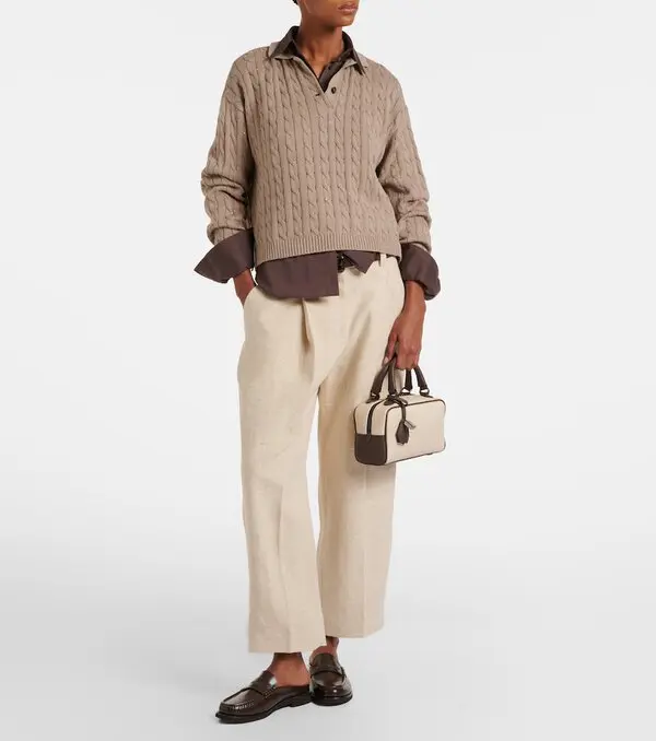 Brunello Cucinelli Leather-trimmed Top-handle Bag - Beige