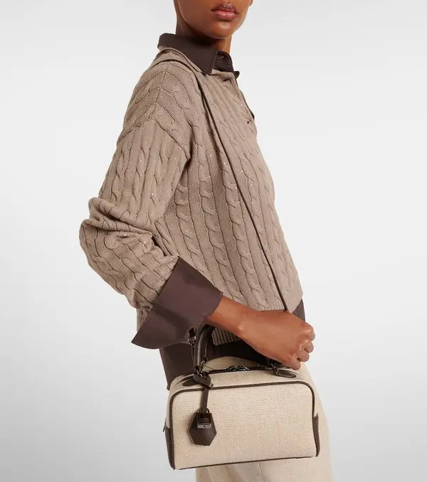 Brunello Cucinelli Leather-trimmed Top-handle Bag - Beige