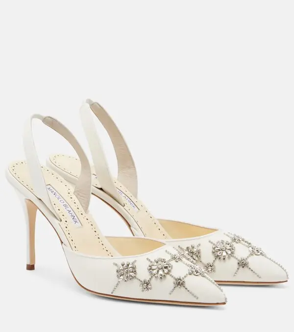 Manolo Blahnik Ralyne 90 Crêpe De Chine Slingback Pumps - White