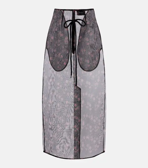 Simone Rocha Floral Print Midi Skirt - Black