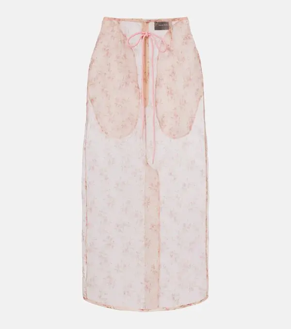 Simone Rocha Floral Print Midi Skirt - Pink