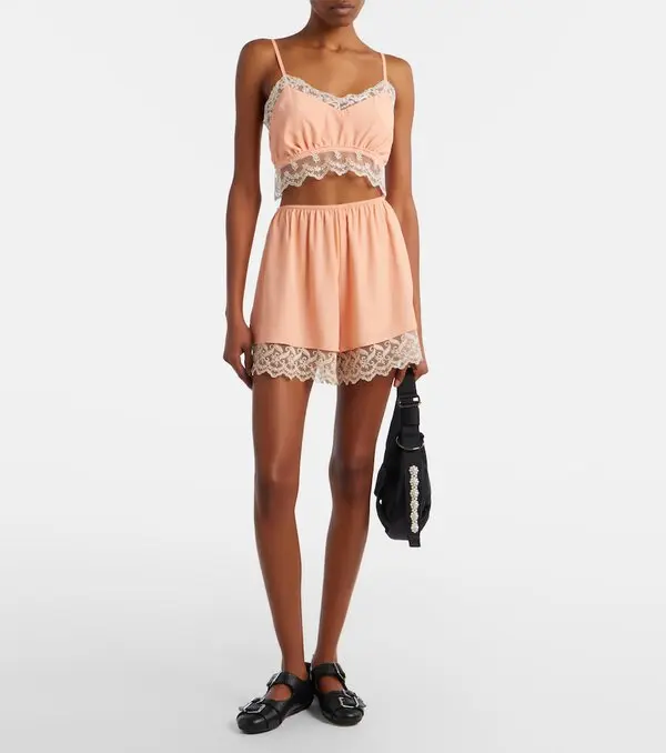 Simone Rocha Lace-trimmed Satin Shorts - Orange