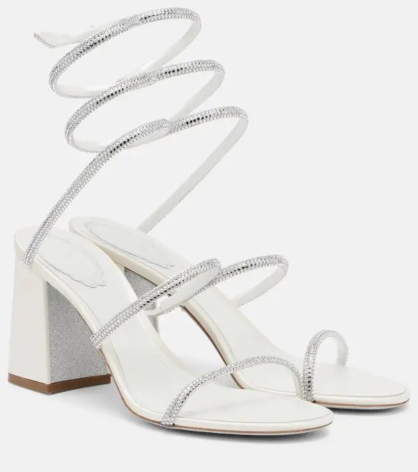 Rene Caovilla 80 Embellished Satin Sandals - White