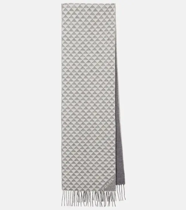Prada Logo Wool And Cashmere Jacquard Scarf - Grey