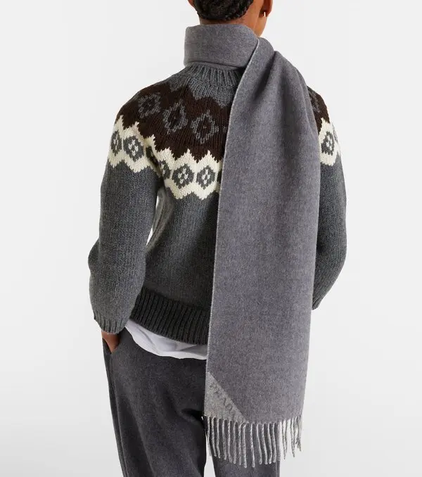 Prada Logo Wool And Cashmere Jacquard Scarf - Grey